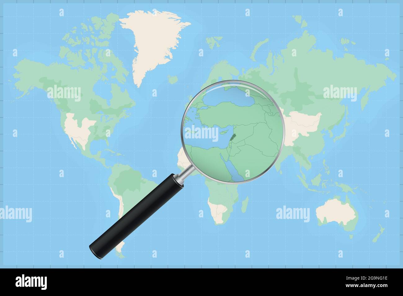 Mappa del mondo con una lente d'ingrandimento su una mappa del Libano ...