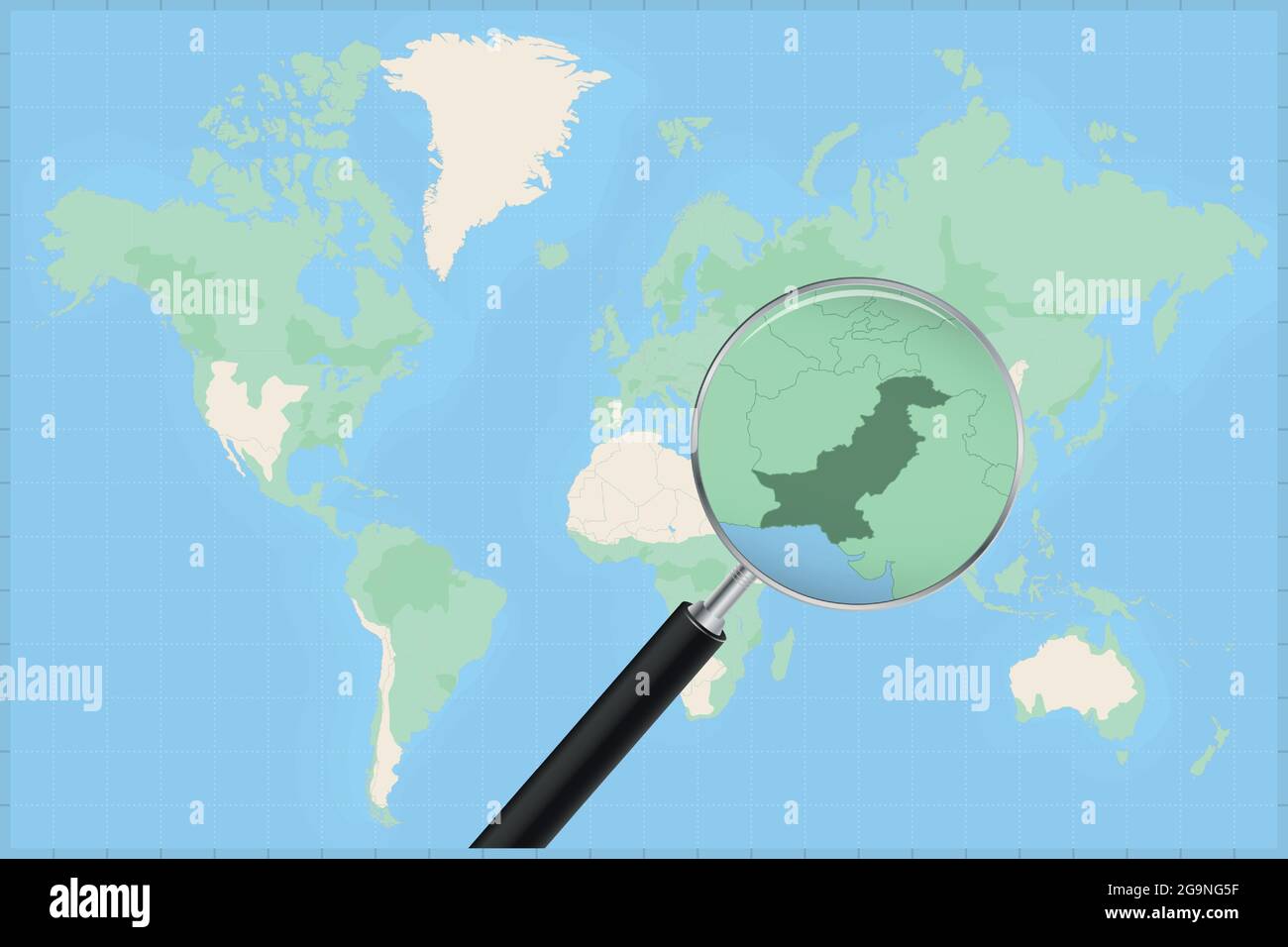 Mappa del mondo con una lente di ingrandimento su una mappa del ...