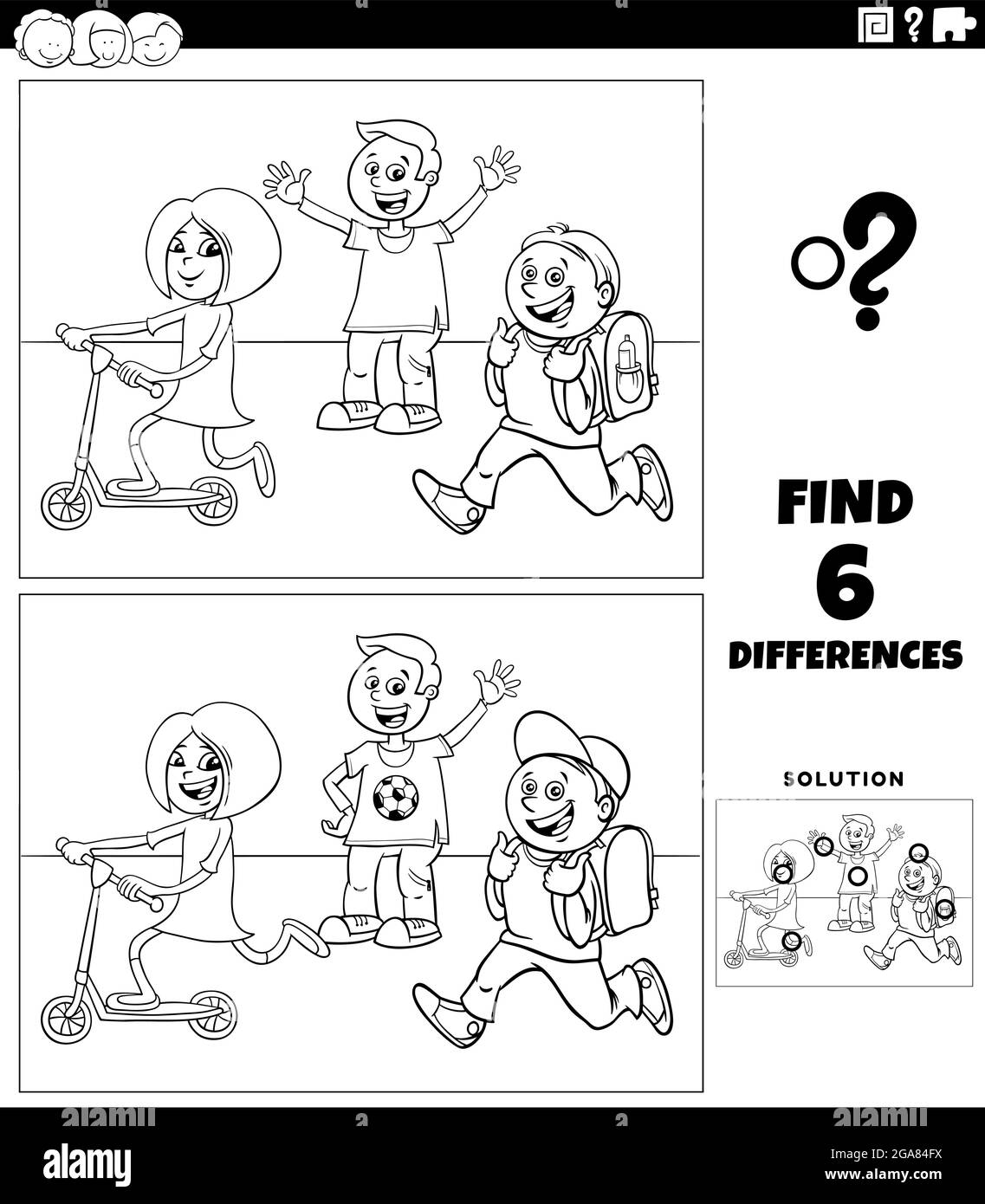 Cartoni animati in bianco e nero illustrazione di trovare le differenze ...