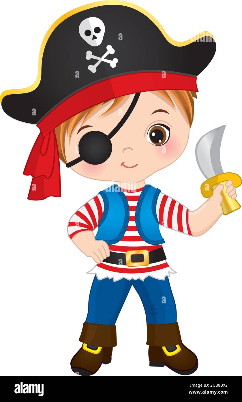 Cute Little Pirate indossare occhiali e cappello con cranio. Pirata ...