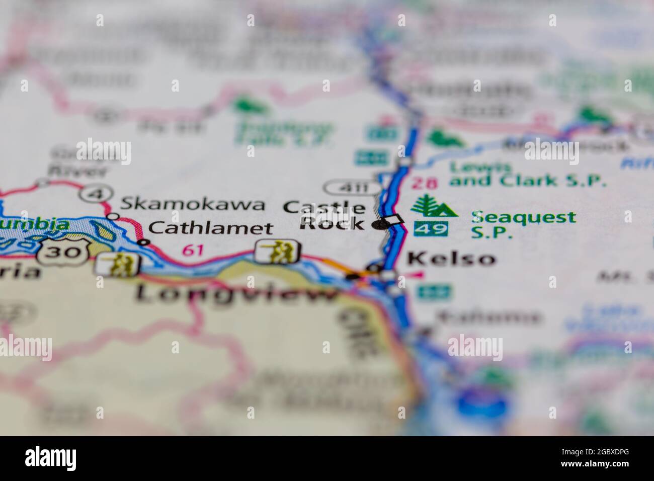 Castle Rock Washington state USA mostrato su una mappa stradale o su ...