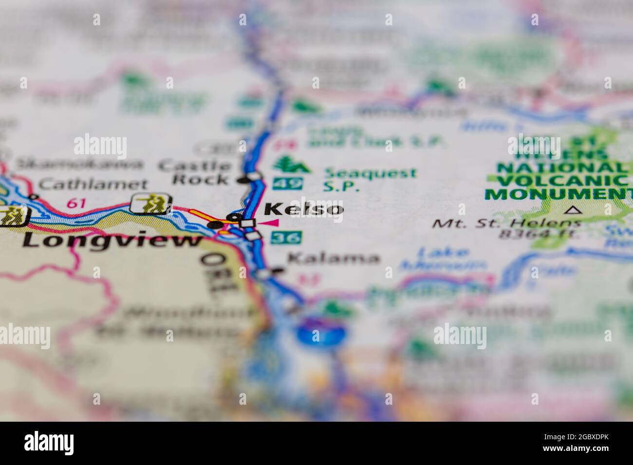 Kelso Washington state USA mostrato su una mappa stradale o su una ...