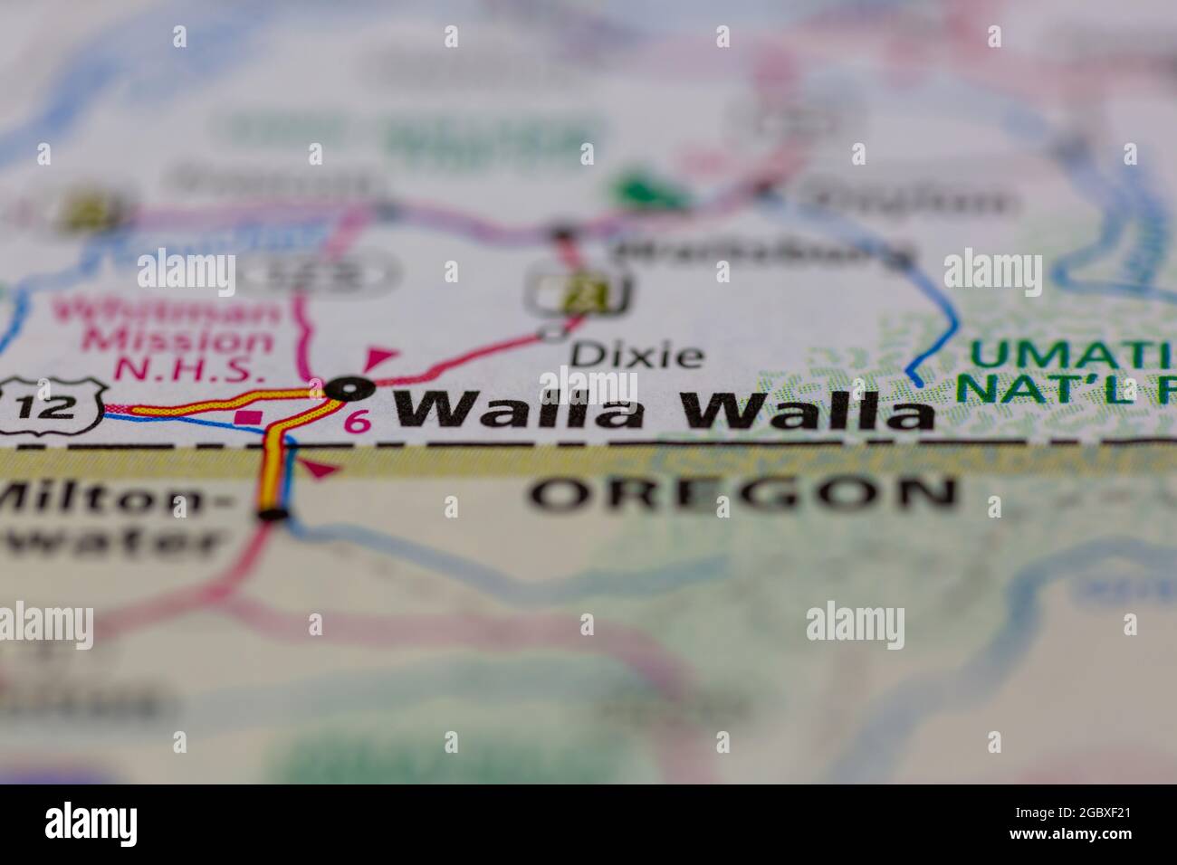 Walla Walla Washington state USA mostrato su una mappa stradale o su ...