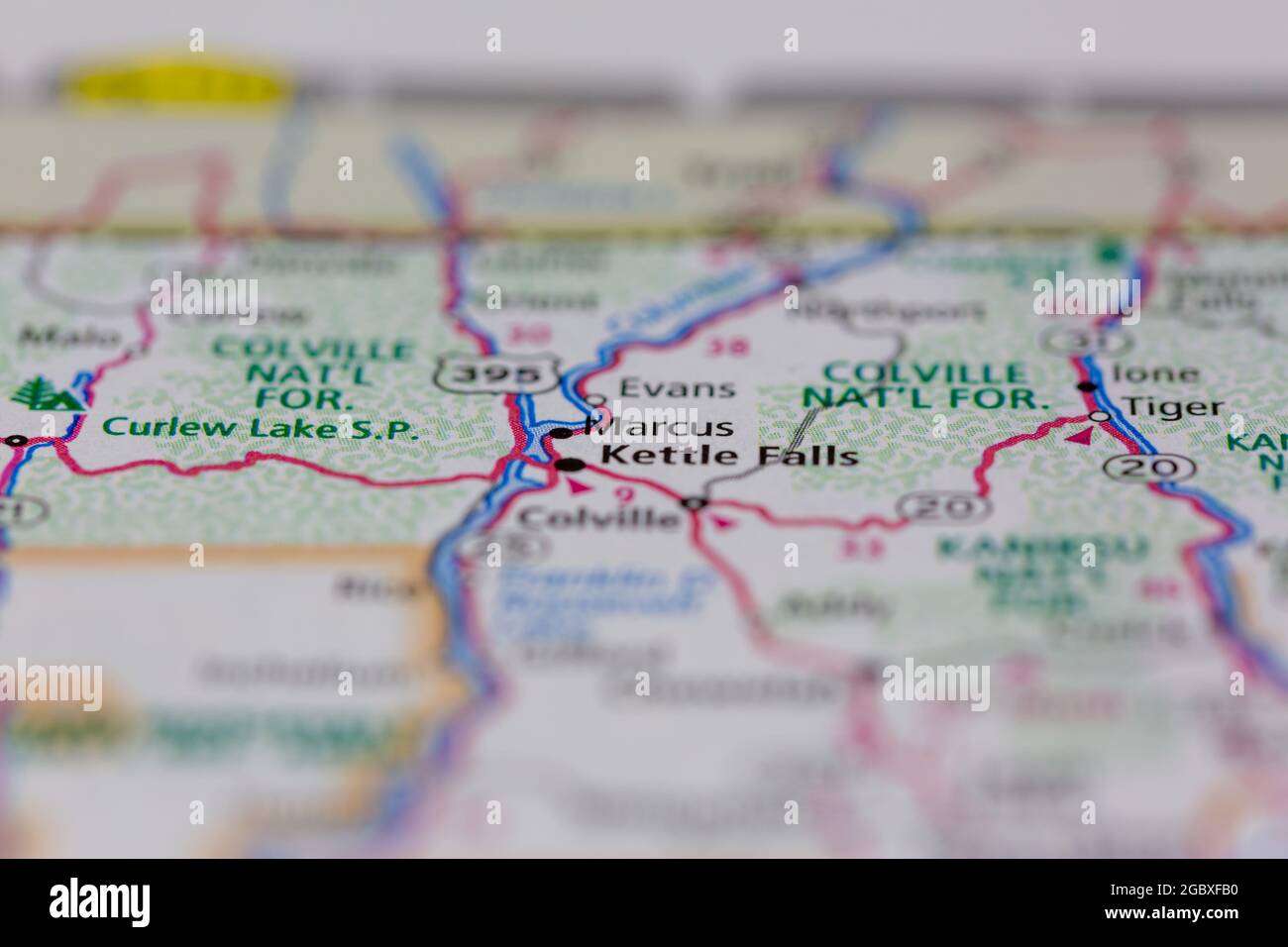 Marcus Washington state USA mostrato su una mappa stradale o su una ...