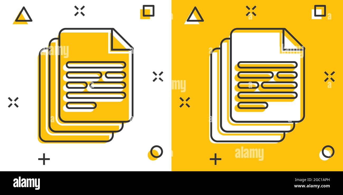 Vector cartoon icona documento in stile fumetto. Foglio di carta sign ...