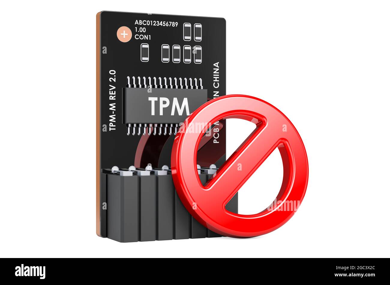 Trusted Platform Module, TPM con divieto, simbolo. Rendering 3D isolato ...