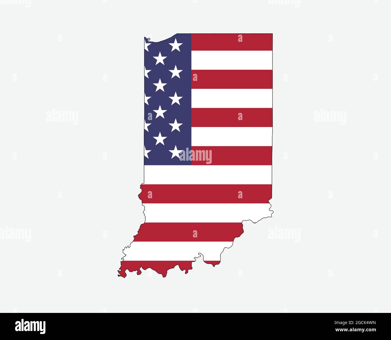 Mappa dell'Indiana sulla bandiera americana. IN, mappa di stato degli ...