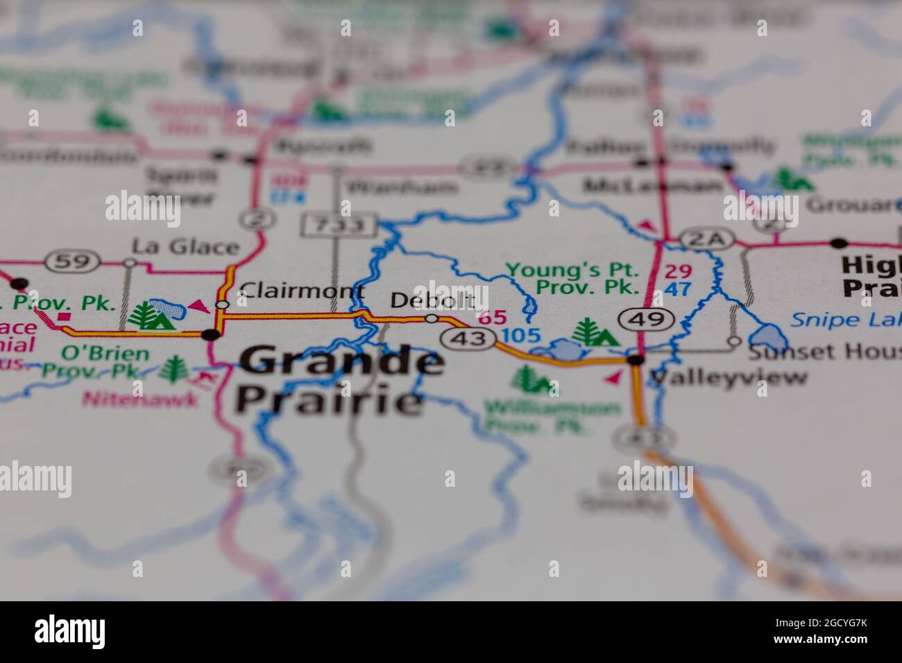 Debullin Alberta Canada visualizzato su una mappa stradale o su una ...