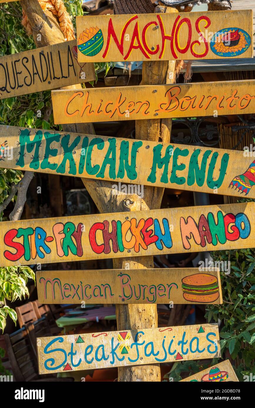 tavole da menu dipinte di colori luminosi che pubblicizzano cibo ...