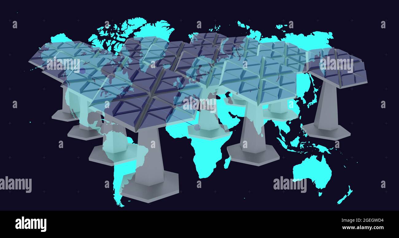 Pannelli solari su più coni di traffico rispetto alla mappa del mondo ...