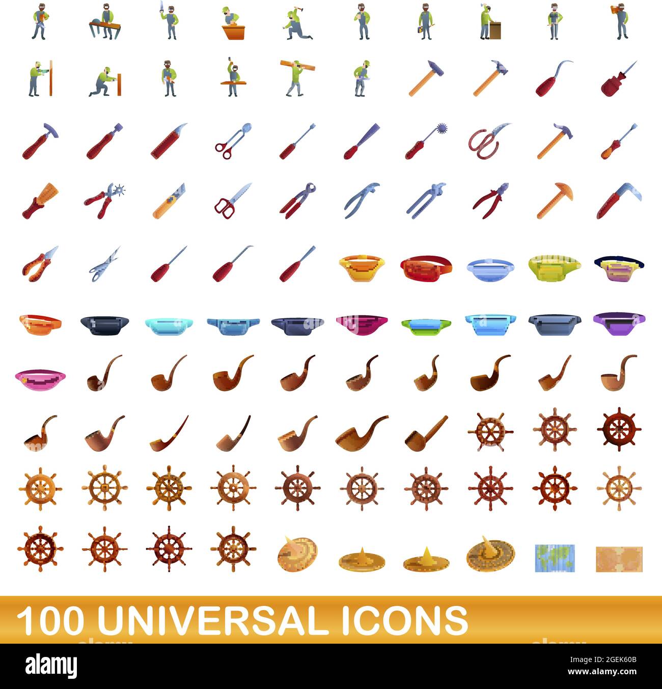 100 universal set di icone. Cartoon illustrazione di 100 icone ...