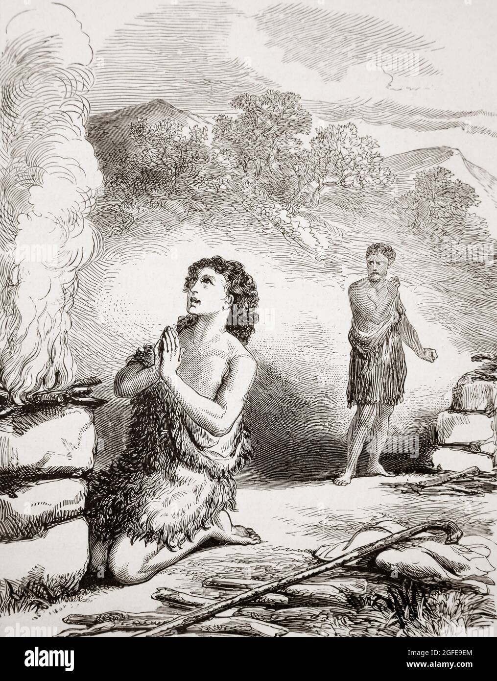 Illustrazione di Caino e Abele che fanno le loro offerte a God Bible ...