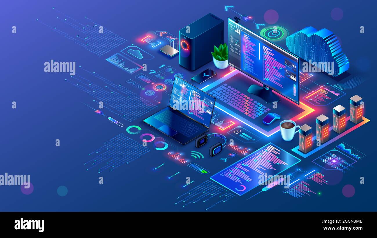 Concepto de desarrollo de programación con símbolos de software móvil ...