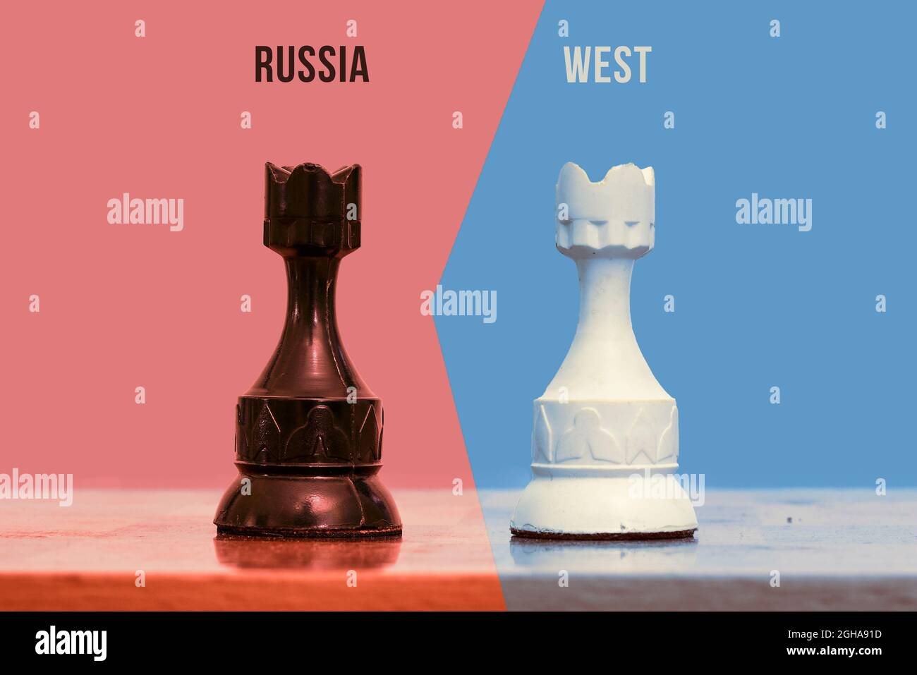 Simbolo crescente confronto tra la Federazione Russa e l'Occidente. Due ...