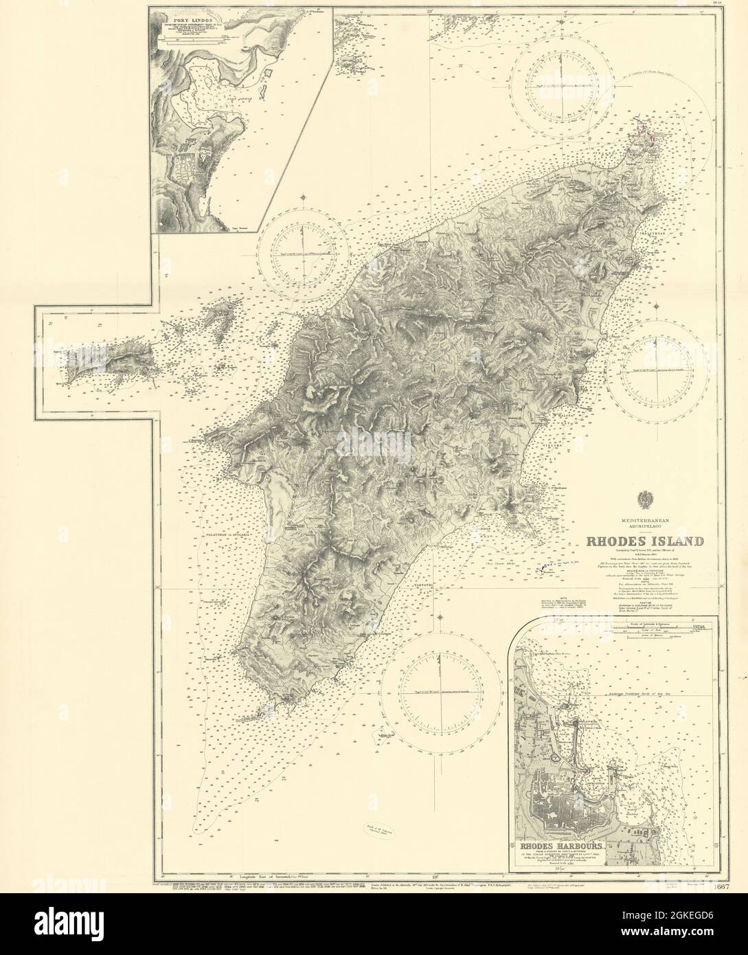 Isola di Rodi/porti. Port Lindos. Grecia. MAPPA DELL'ADMIRALTY Sea ...
