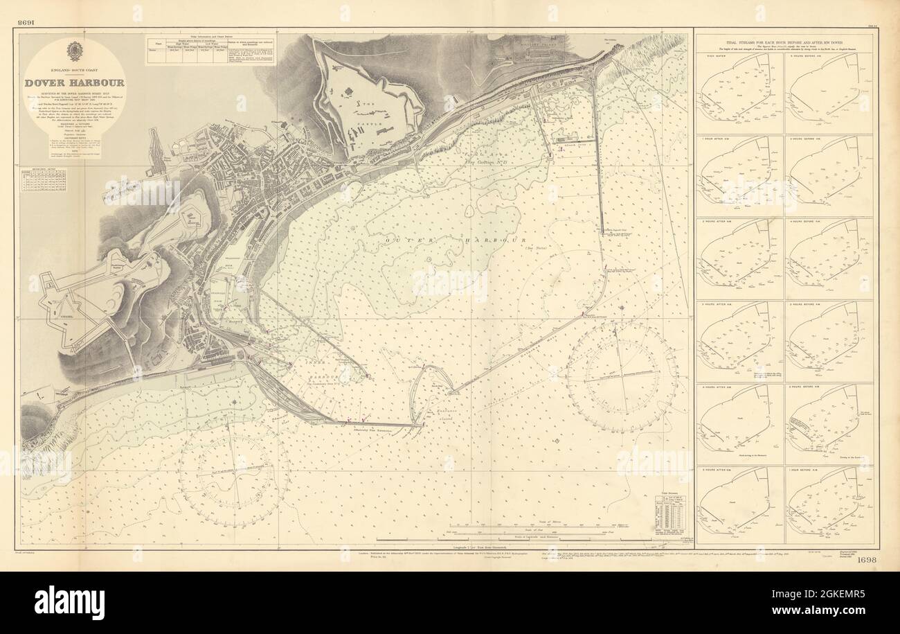Porto di dover, Kent. ADMIRALTY Sea chart mappa della città 1903 (1954 ...