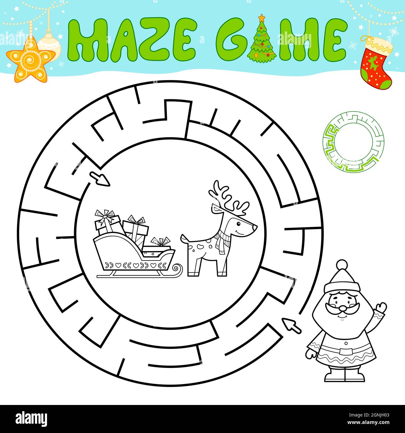 Gioco di puzzle di labirinto bianco e nero di Natale per bambini ...