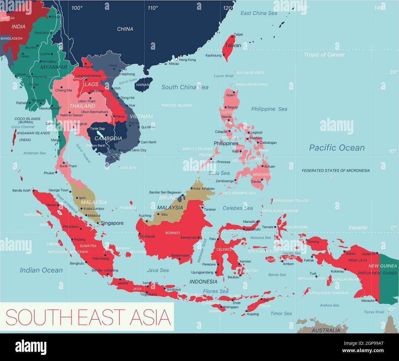 Mappa della cina sud est asiatico citta immagini e fotografie stock ad ...