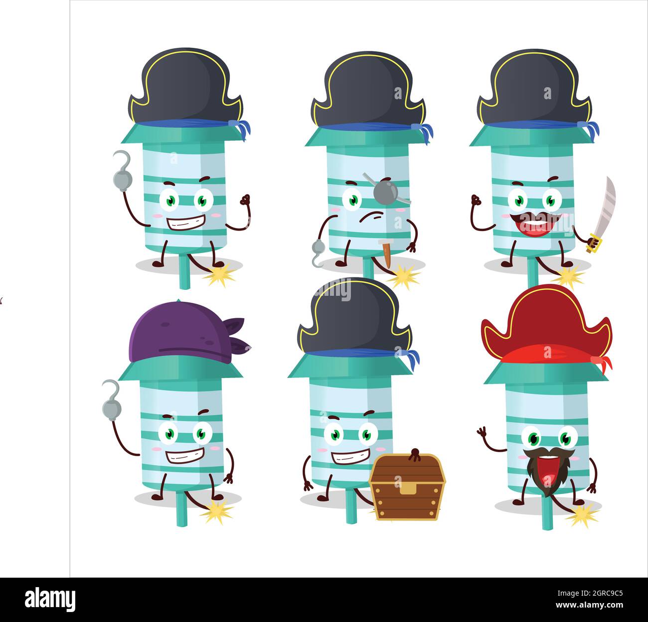 Personaggio cartoon di razzo fuochi d'artificio verde con vari emoticon ...