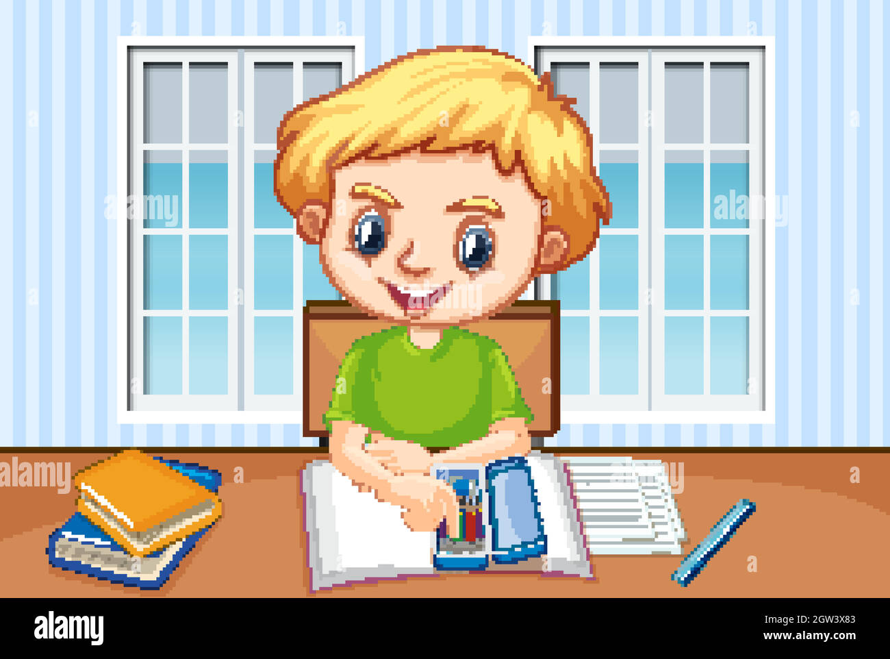 Bambino che fa i compiti cartoon immagini e fotografie stock ad alta ...