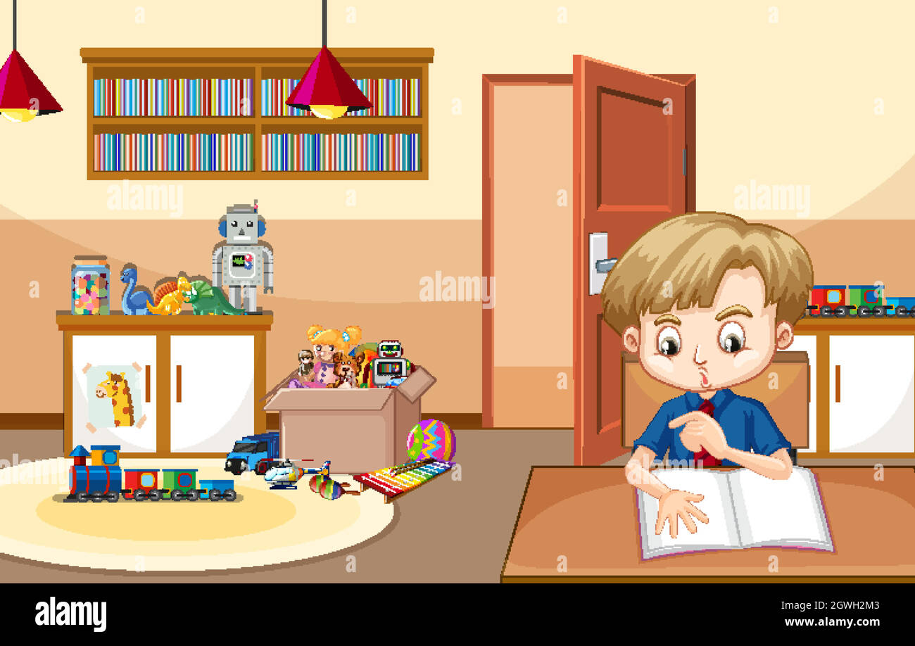 Bambino che fa i compiti cartoon Immagini Vettoriali Stock - Alamy