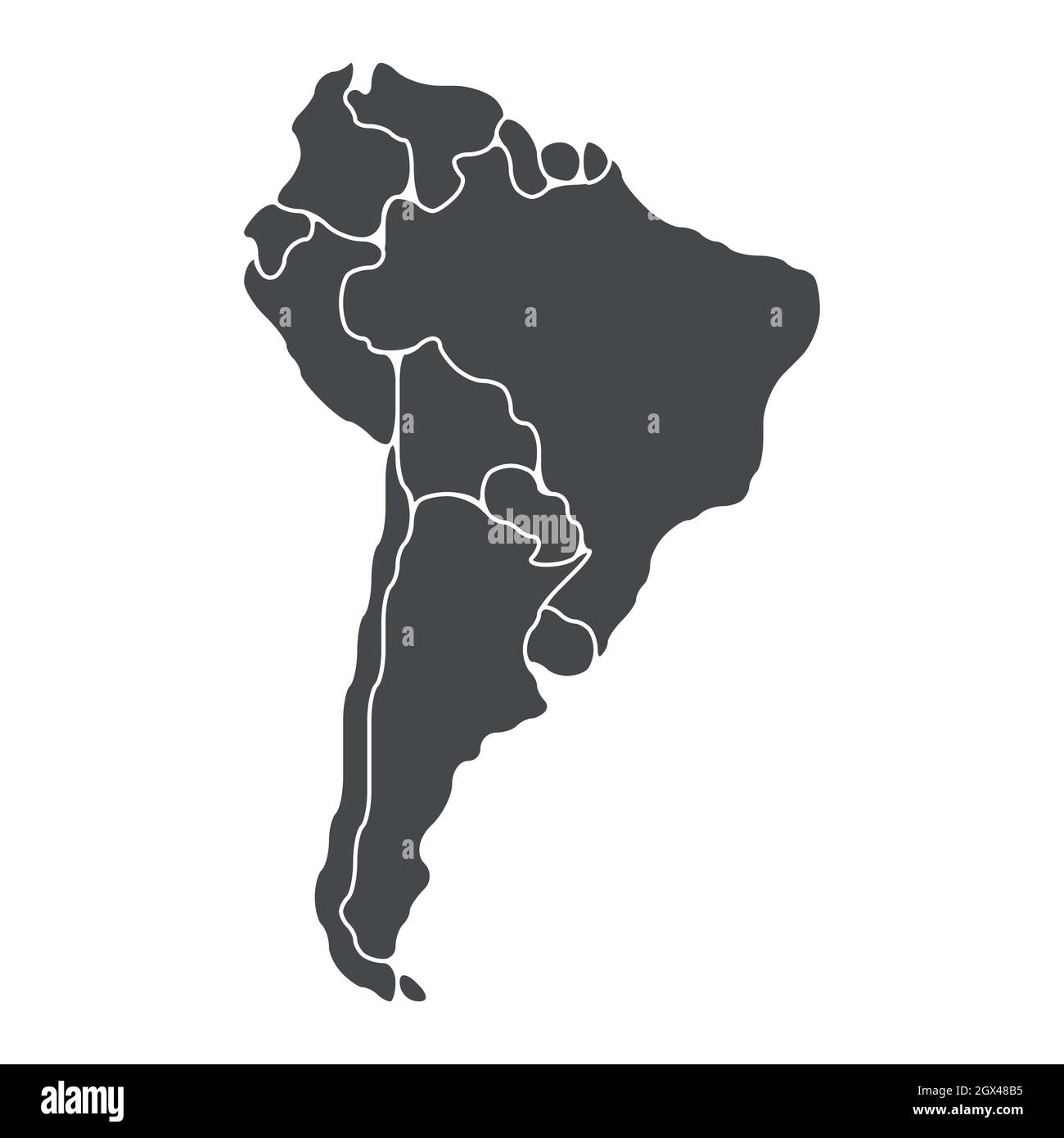 Mappa schematica semplificata del Sud America. Carta politica dei paesi ...
