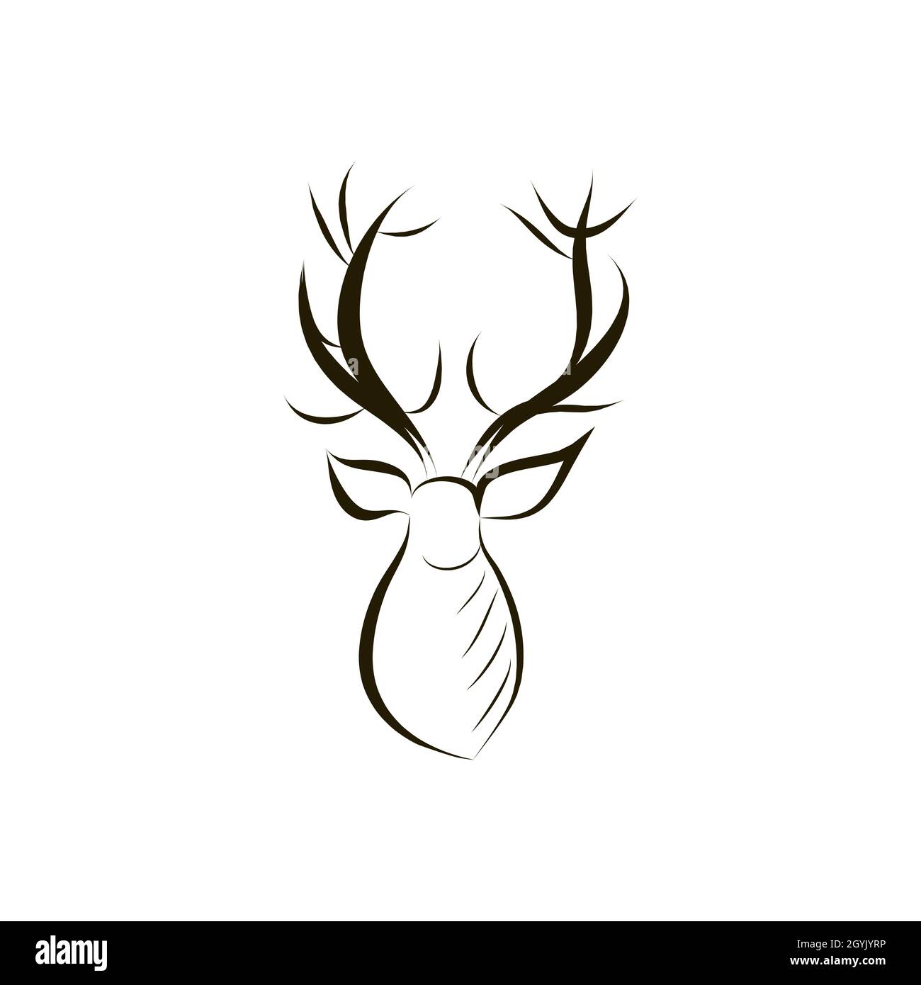 Testa di renna con grandi corna isolate su sfondo bianco. Disegno a ...