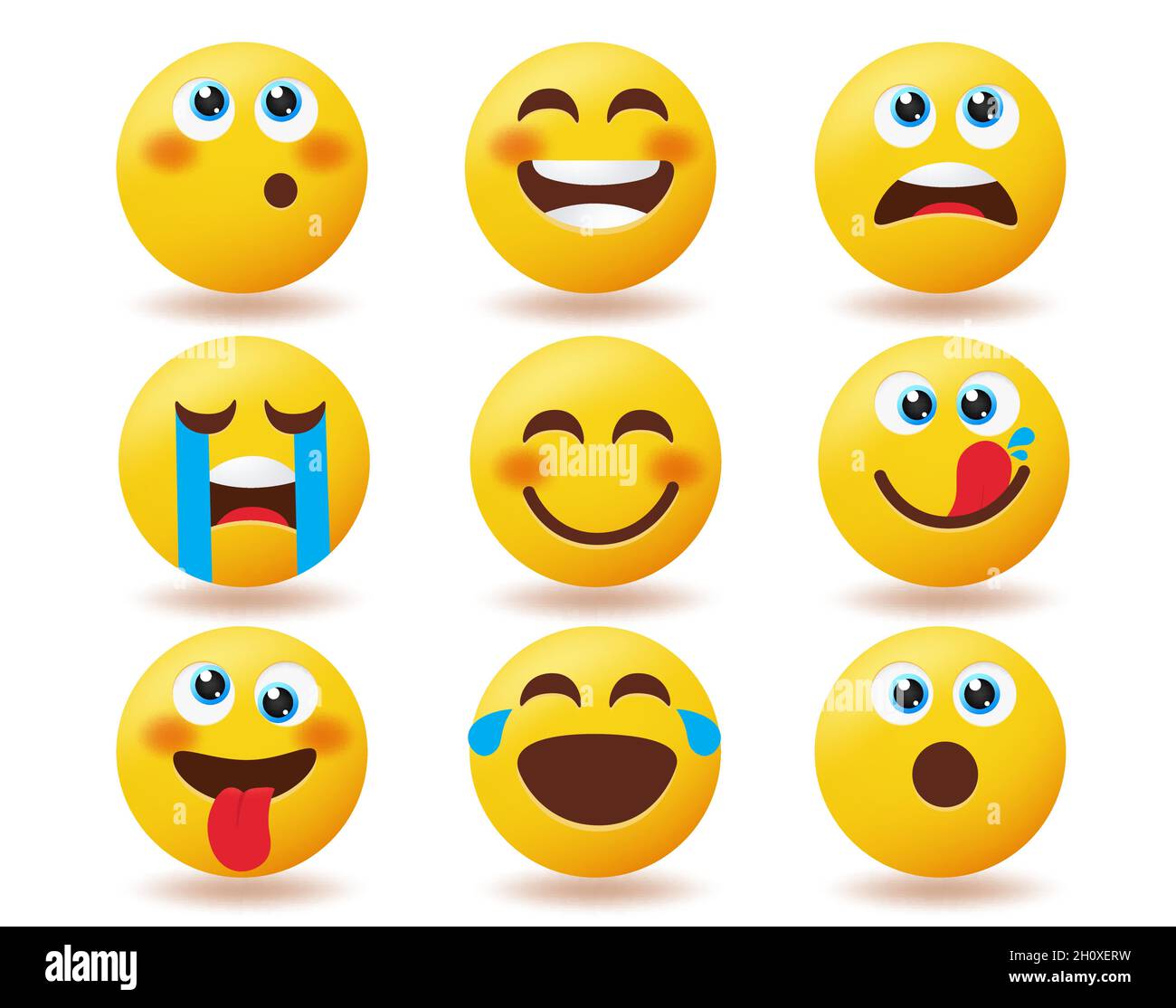 Set di vettori emoji emoticon. Emoticon personaggio felice, pensiero e ...