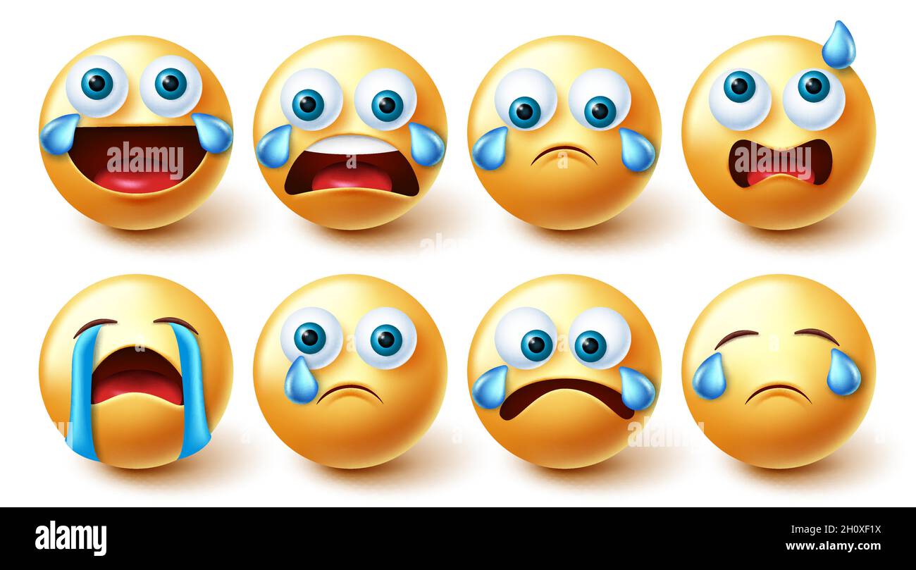 Set vettoriale di personaggi che piangano emoji. personaggi 3d emoji in ...