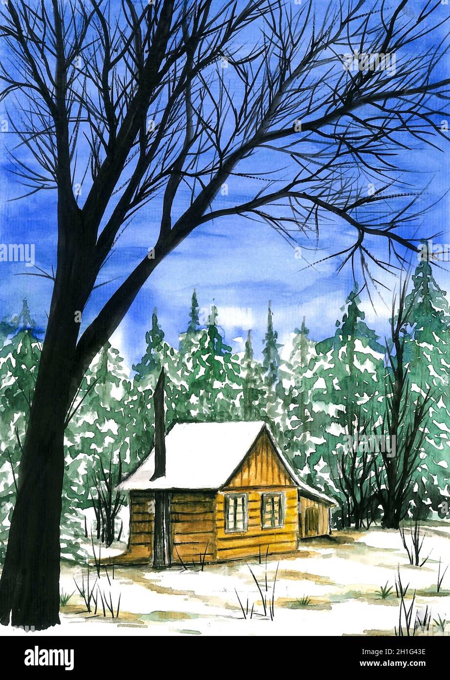 Paesaggio ad acquerello con alberi immagini e fotografie stock ad alta ...