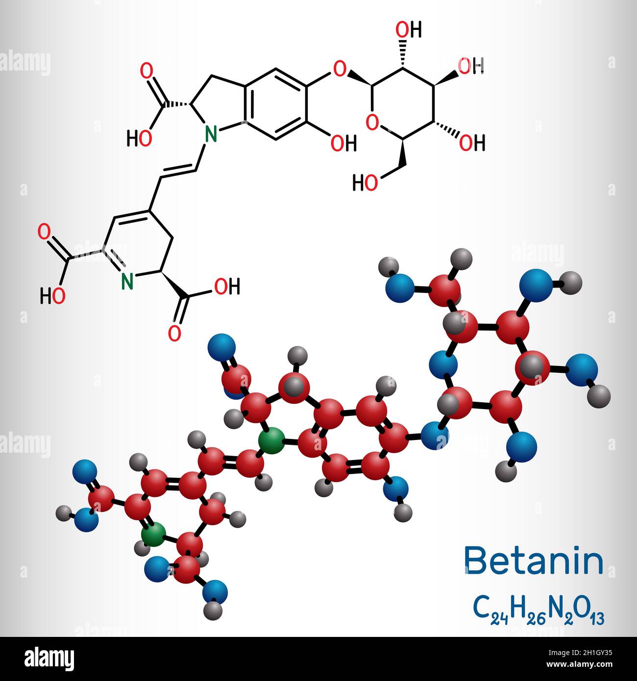 Betanin, molecola. È pigmento vegetale betalinico, colorante alimentare ...