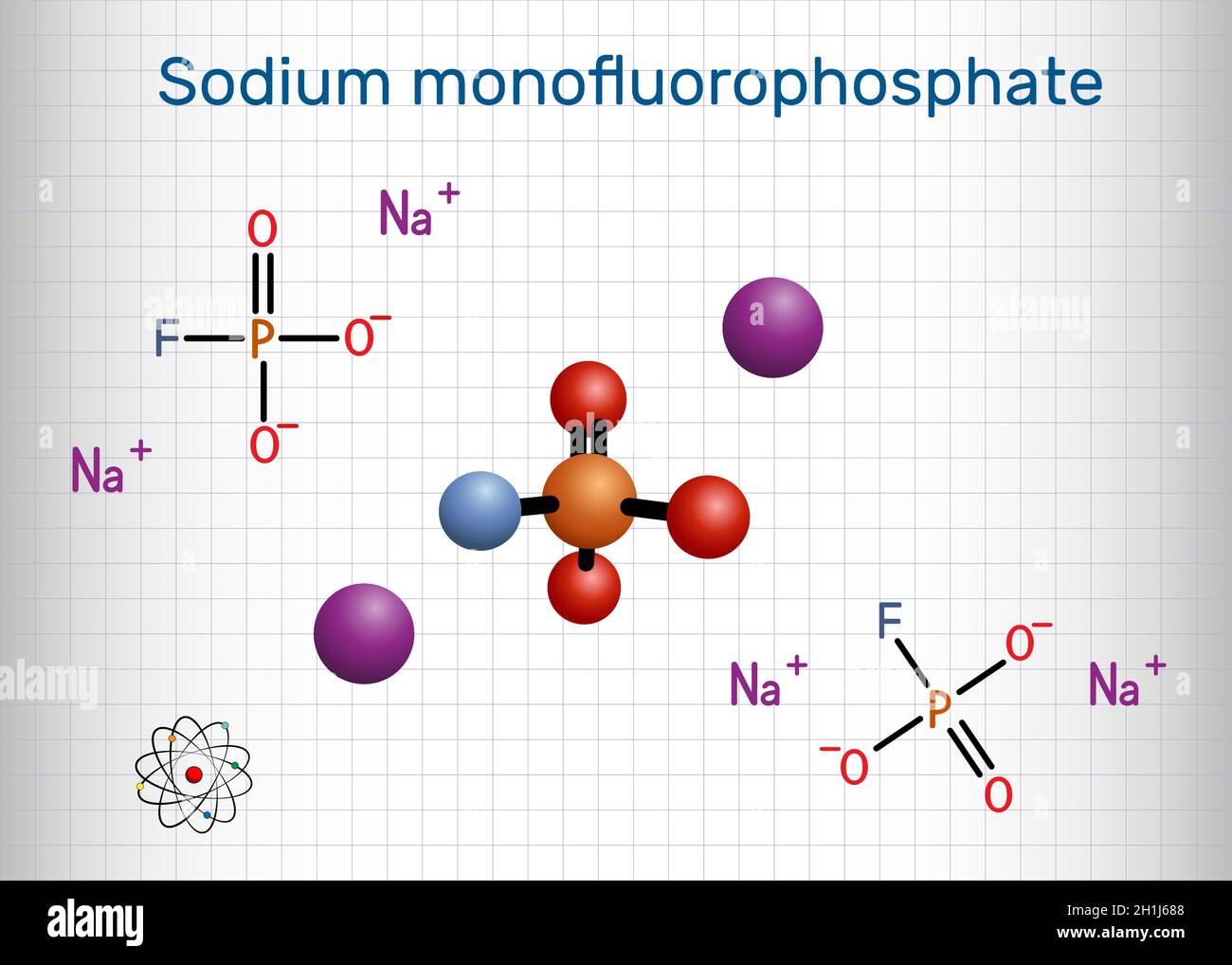 Monofluorofosfato di sodio, MFP, molecola di Na2PO3F. È un fosfato ...