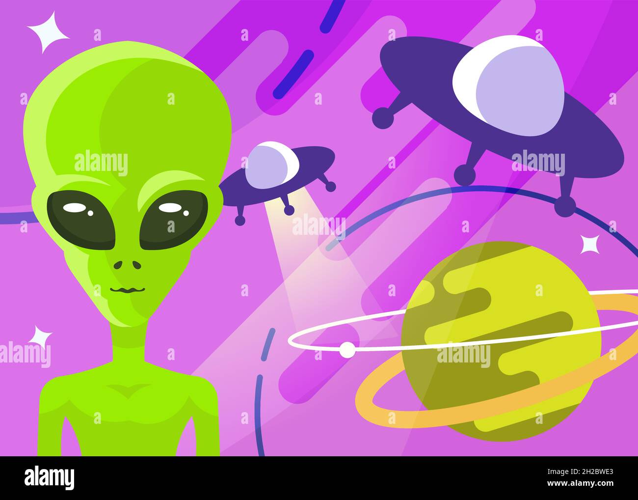 Alien in ufo cartoon illustration Immagini Vettoriali Stock - Alamy