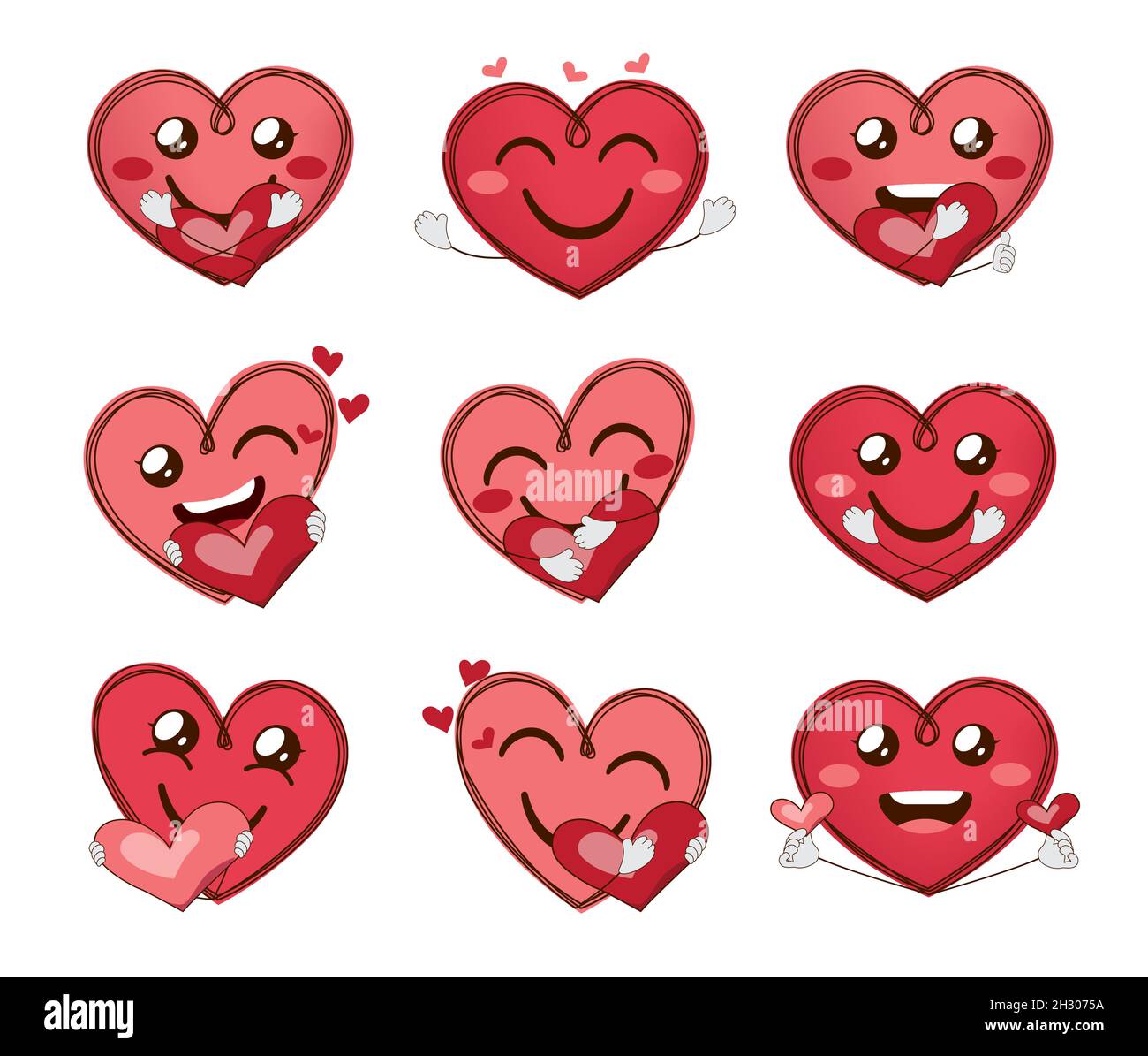 Set di vettori emoji Care Smileys. Emoticon valentine personaggi del ...