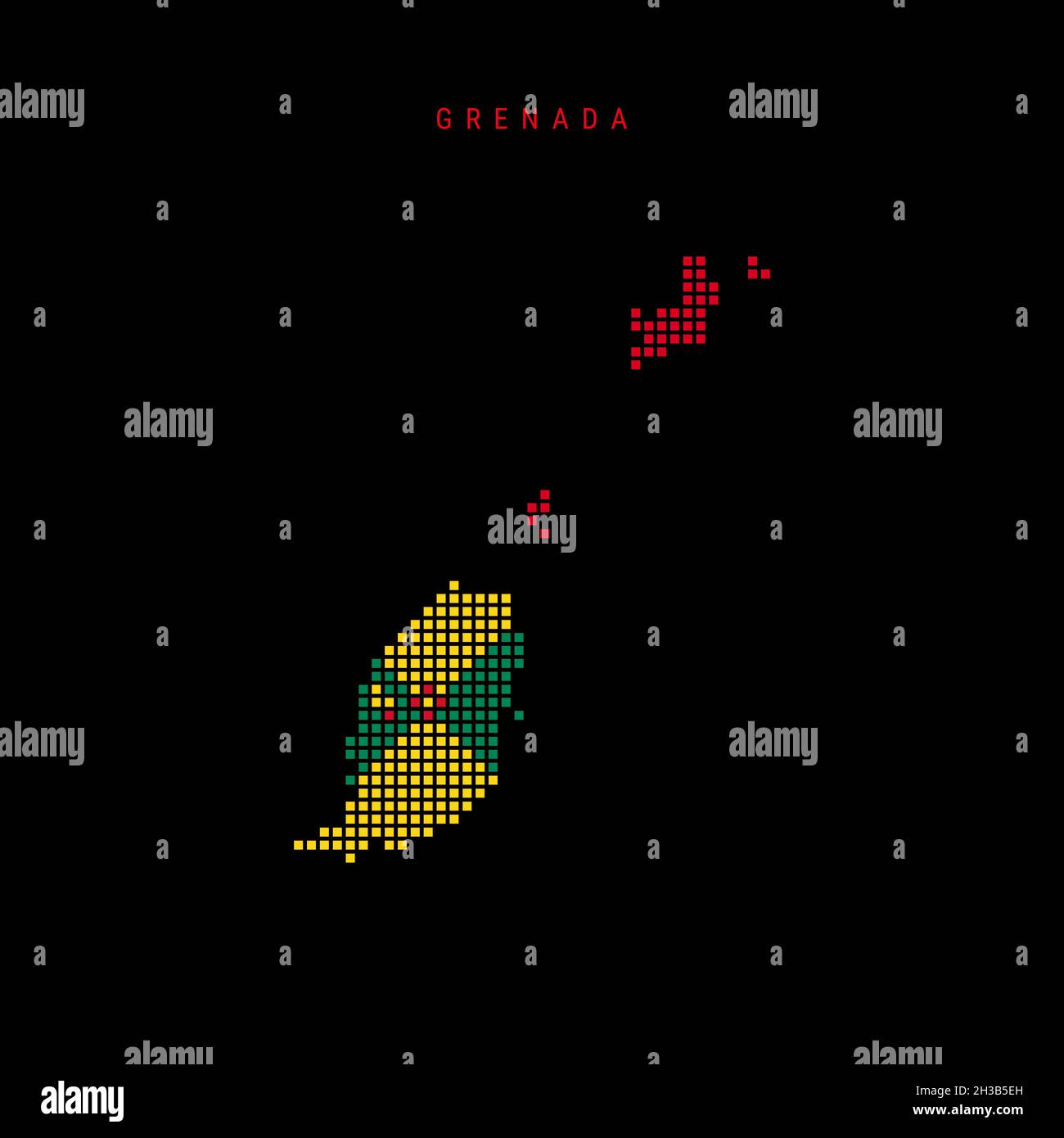 Mappa a punti quadrati di Grenada. Mappa dei pixel punteggiata con i ...