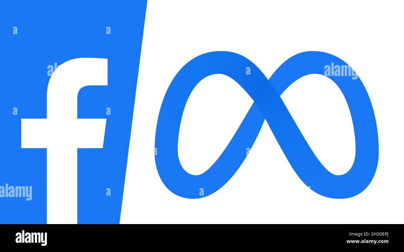 Nuovo logo di Meta di Facebook Company con il vecchio logo Facebook. Ha ...