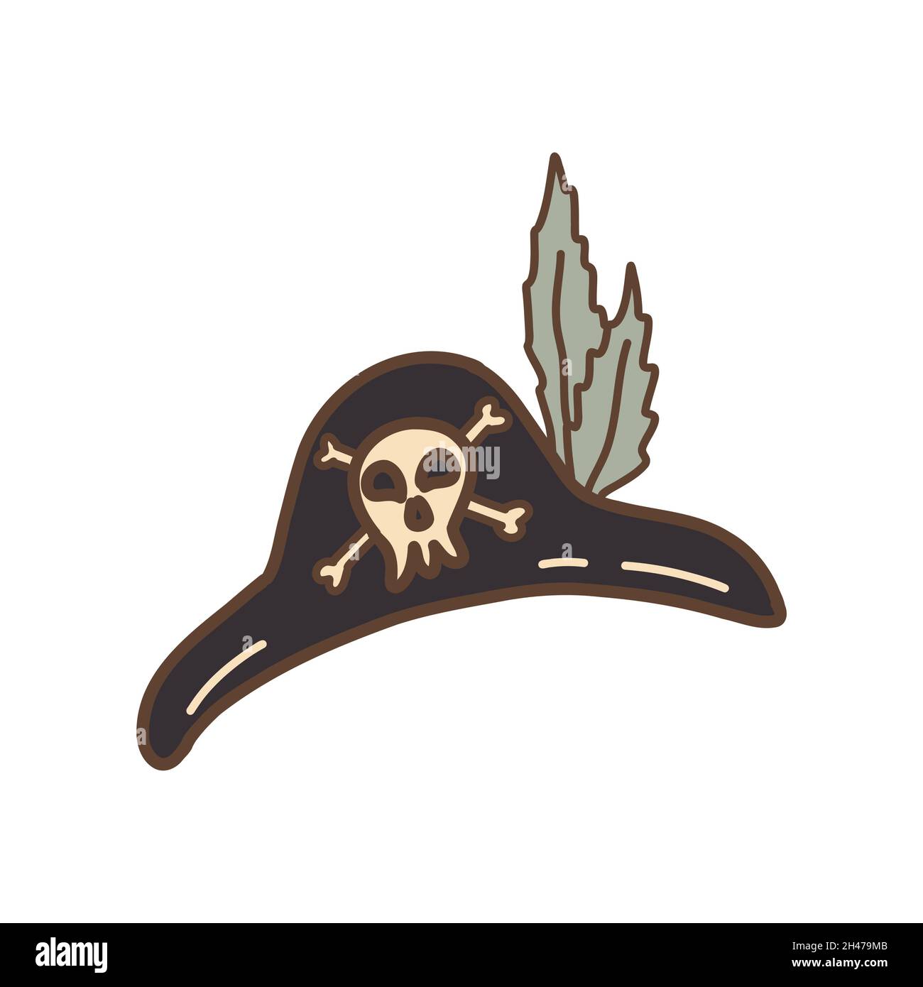 Cappello pirata con cranio e piume. Disegno vettoriale isolato colorato ...