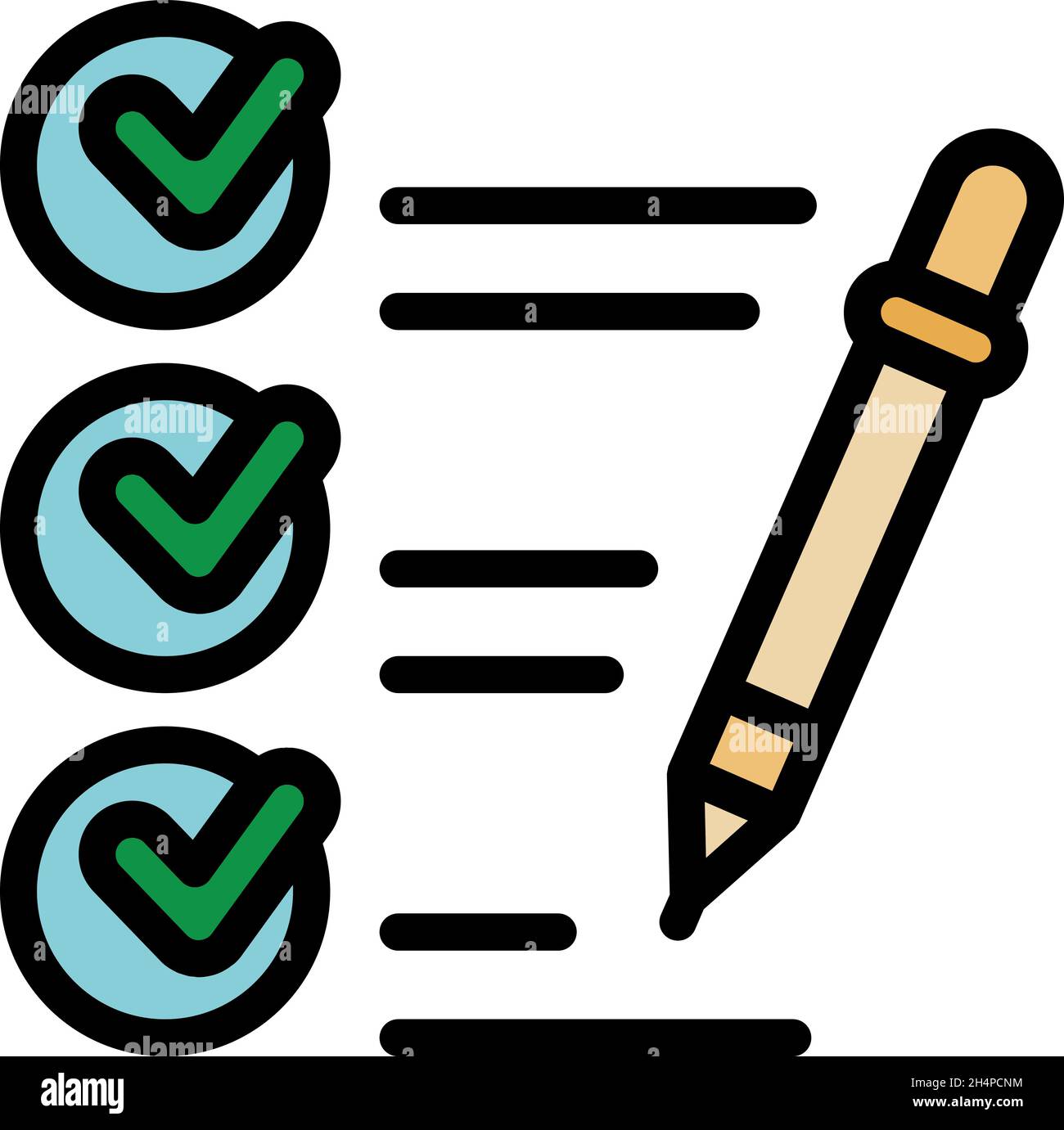 Segni di spunta e icona penna. Segni di spunta di contorno e icona ...