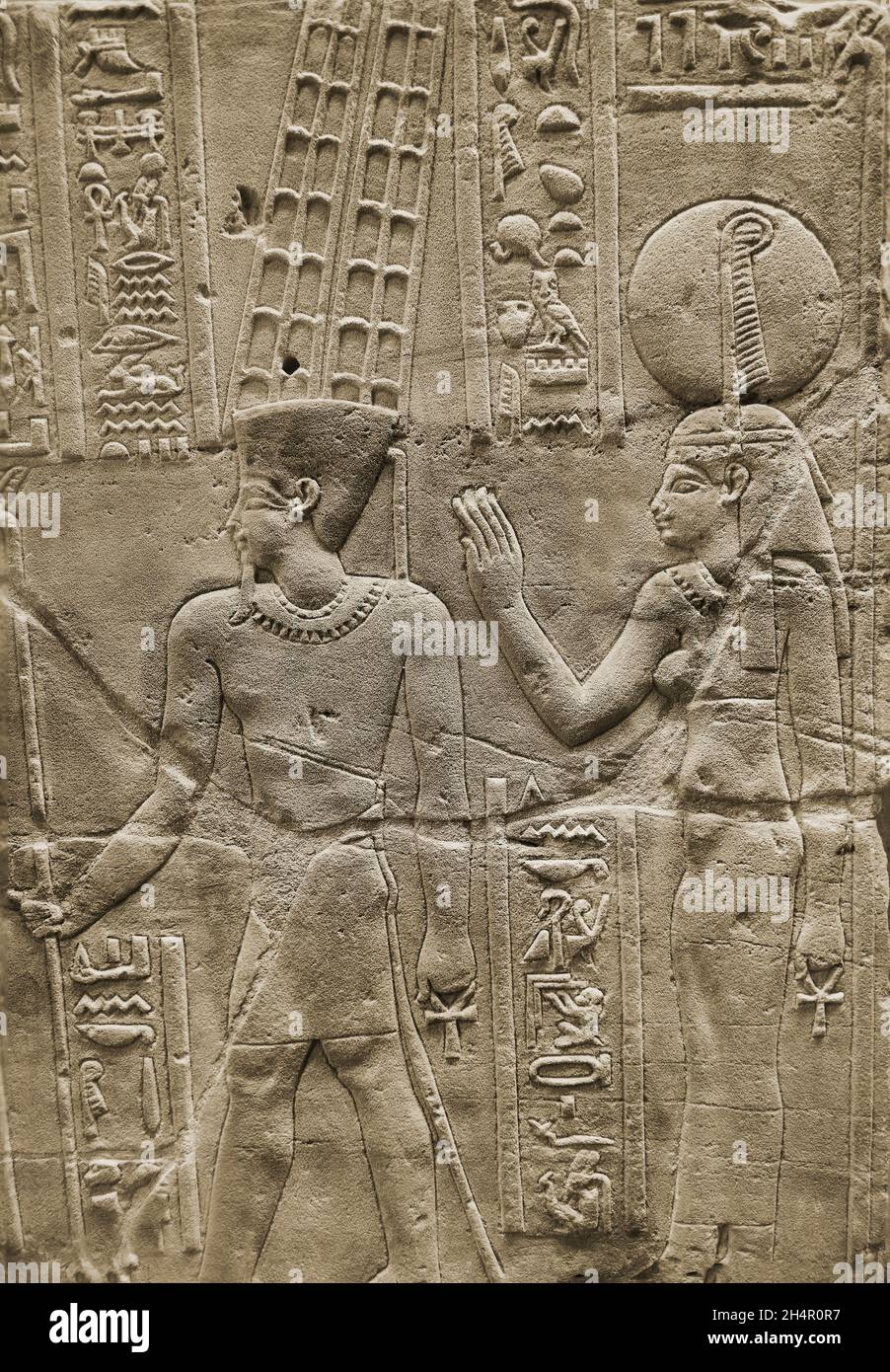 Tempio tolemaico pannello di rilievo di Amun Re e la dea Maat, 170-116 ...