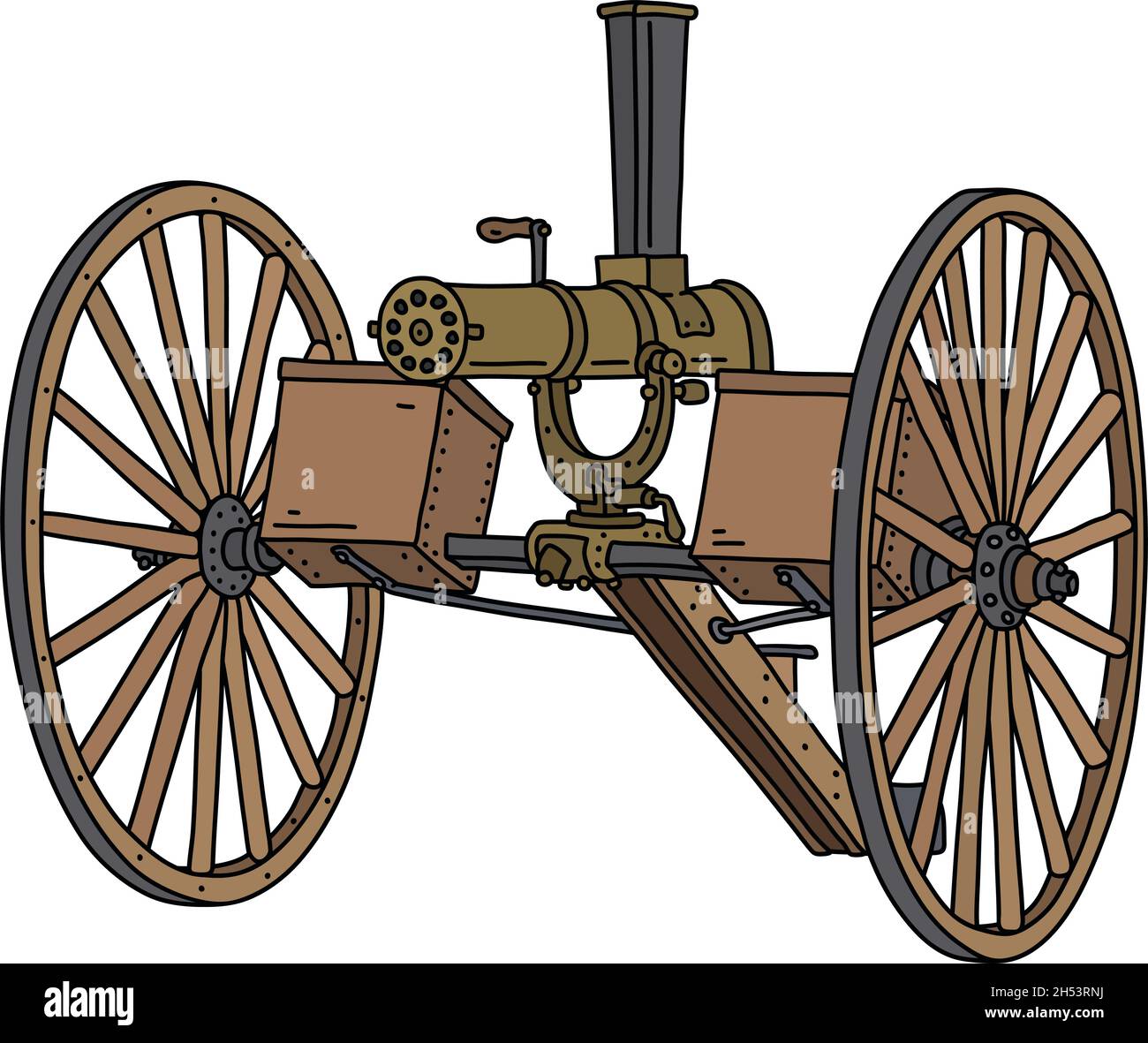Il disegno a mano vettorizzato di una vecchia mitragliatrice a più ...