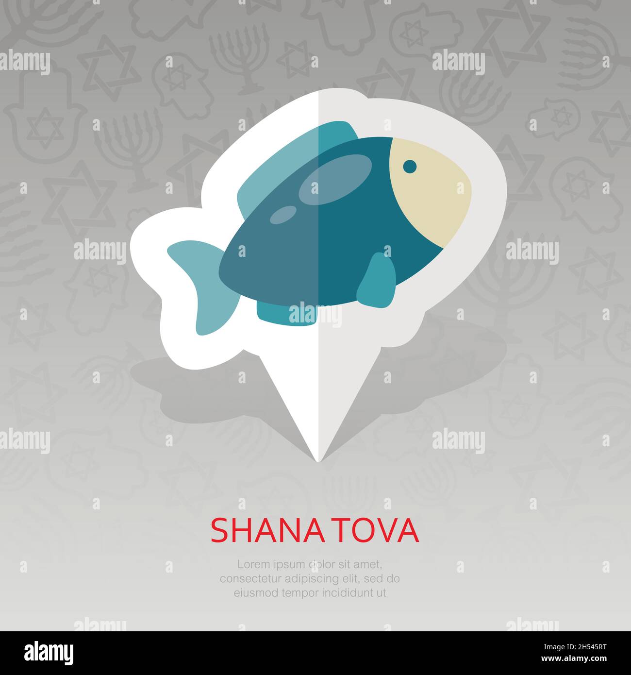 Pesce. Rosh Hashanah pin icona della mappa. Shana tova puntatore mappa ...