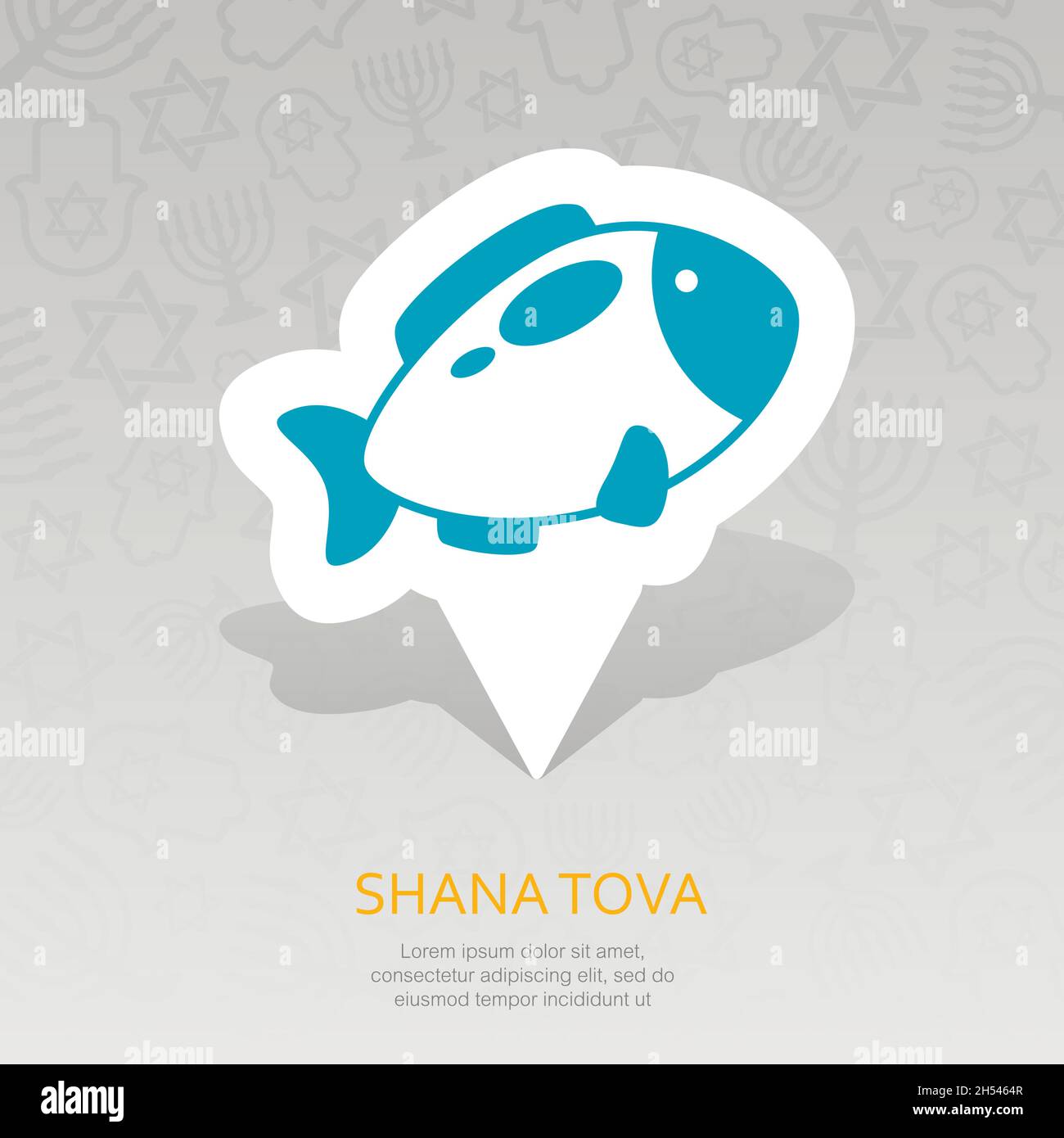 Pesce. Rosh Hashanah pin icona della mappa. Shana tova puntatore mappa ...