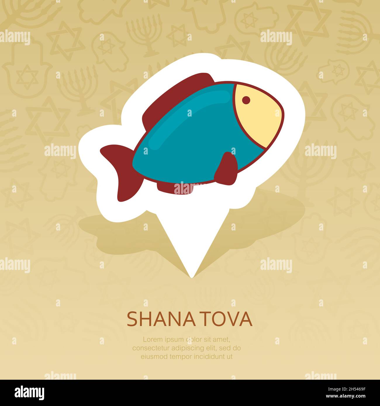Pesce. Rosh Hashanah pin icona della mappa. Shana tova puntatore mappa ...