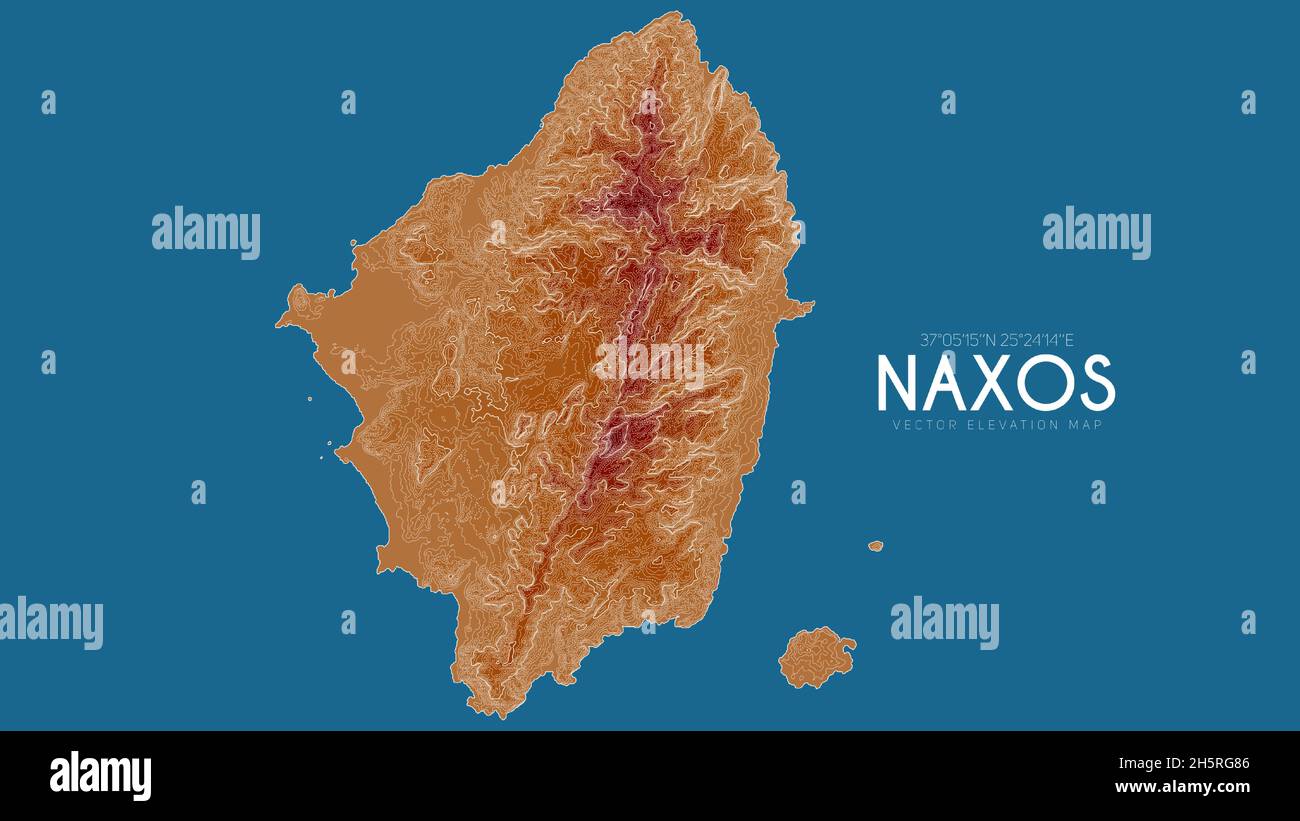 Mappa topografica di Naxos, Grecia. Mappa dettagliata di elevazione vettoriale dell'isola ...