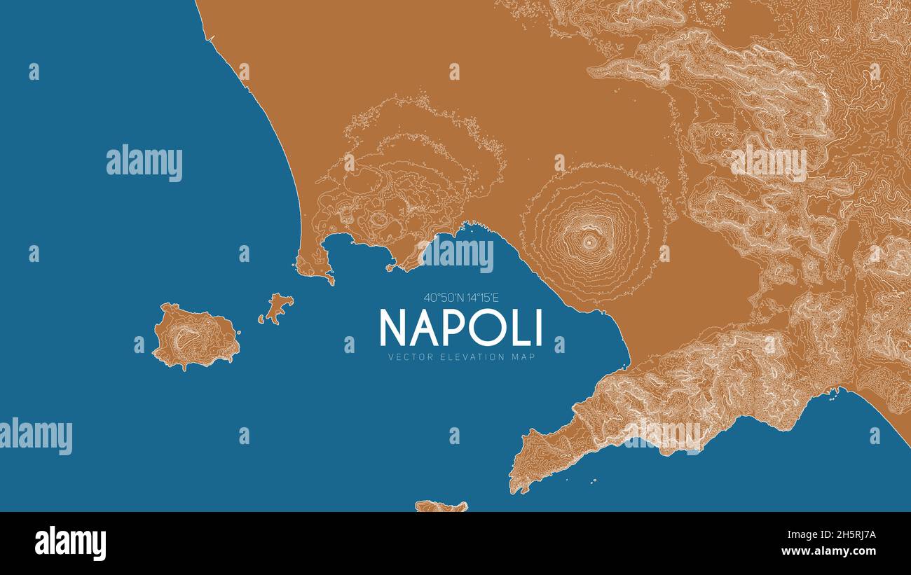 Mappa topografica di Napoli. Mappa dettagliata di elevazione vettoriale ...