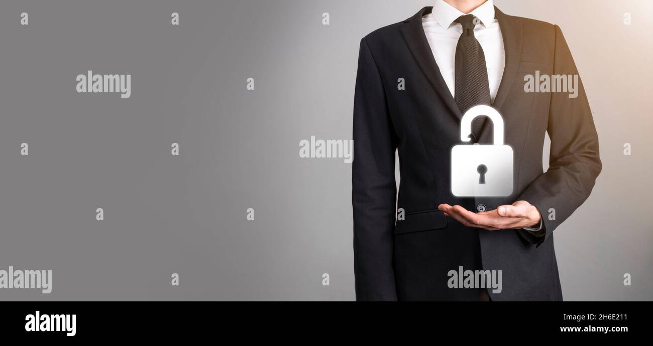 Rete di sicurezza informatica. Icona del lucchetto e rete con ...