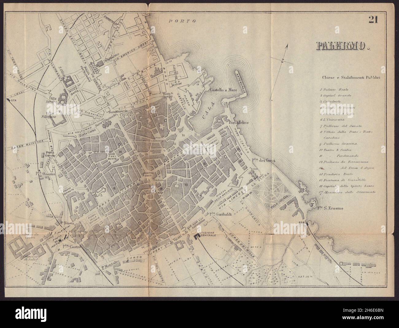 PALERMO antica città pianta mappa della città. Italia. BRADSHAW c1898 ...