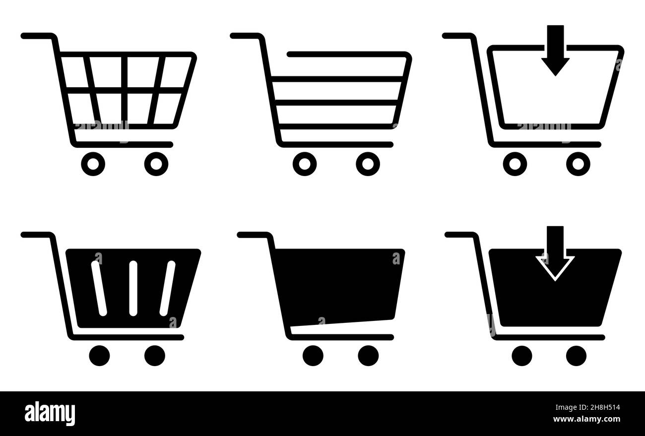 Set icone carrello spesa, simbolo carrello Supermarket per e-Commerce ...