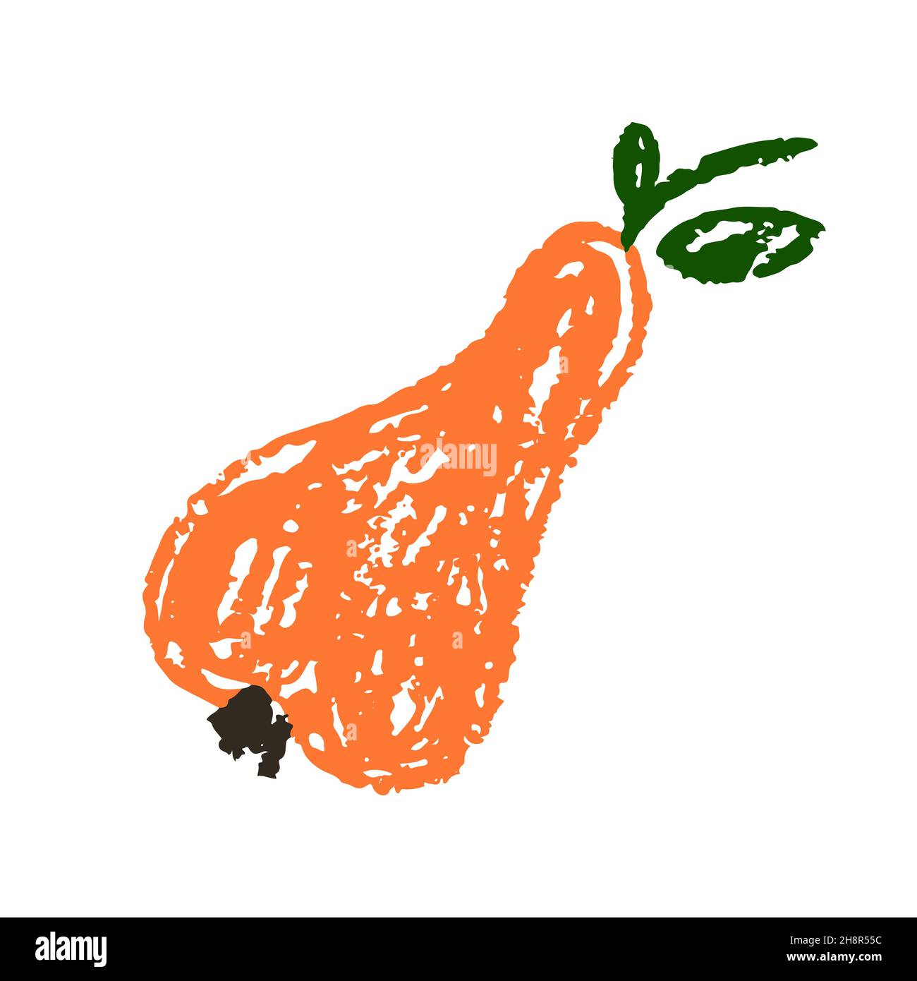 Pera. Icona in stile disegno a mano. Disegno con pastelli di cera ...