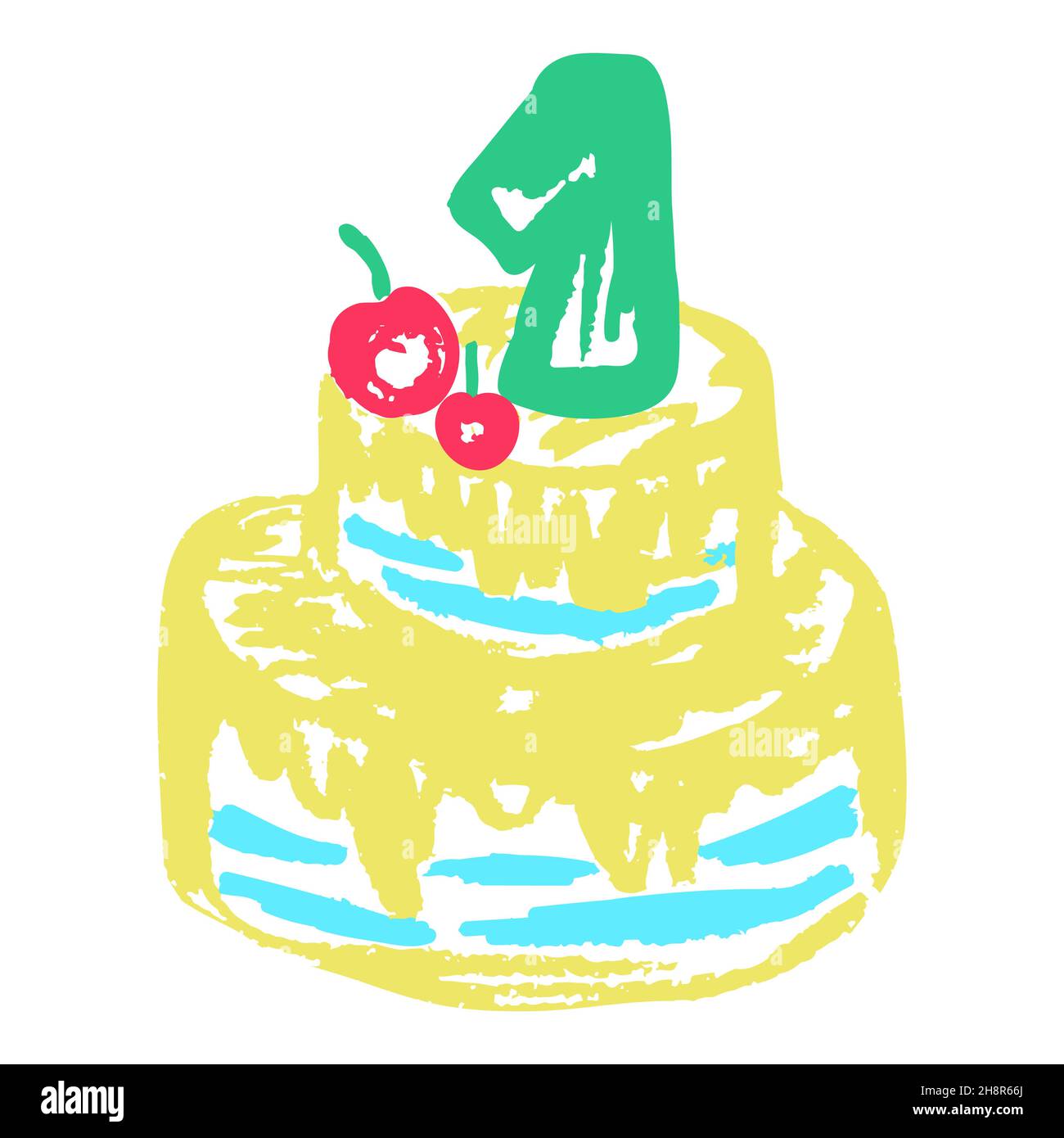 Torta. Icona in stile disegno a mano. Disegno con pastelli di cera ...